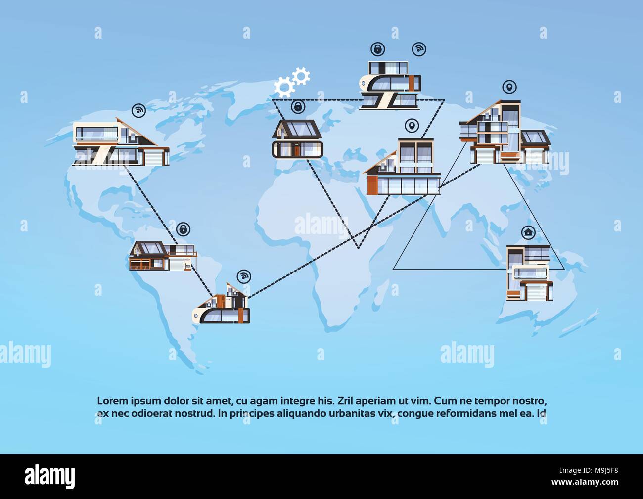 Smart Houses Over World Map Background Modern Technology Home ...