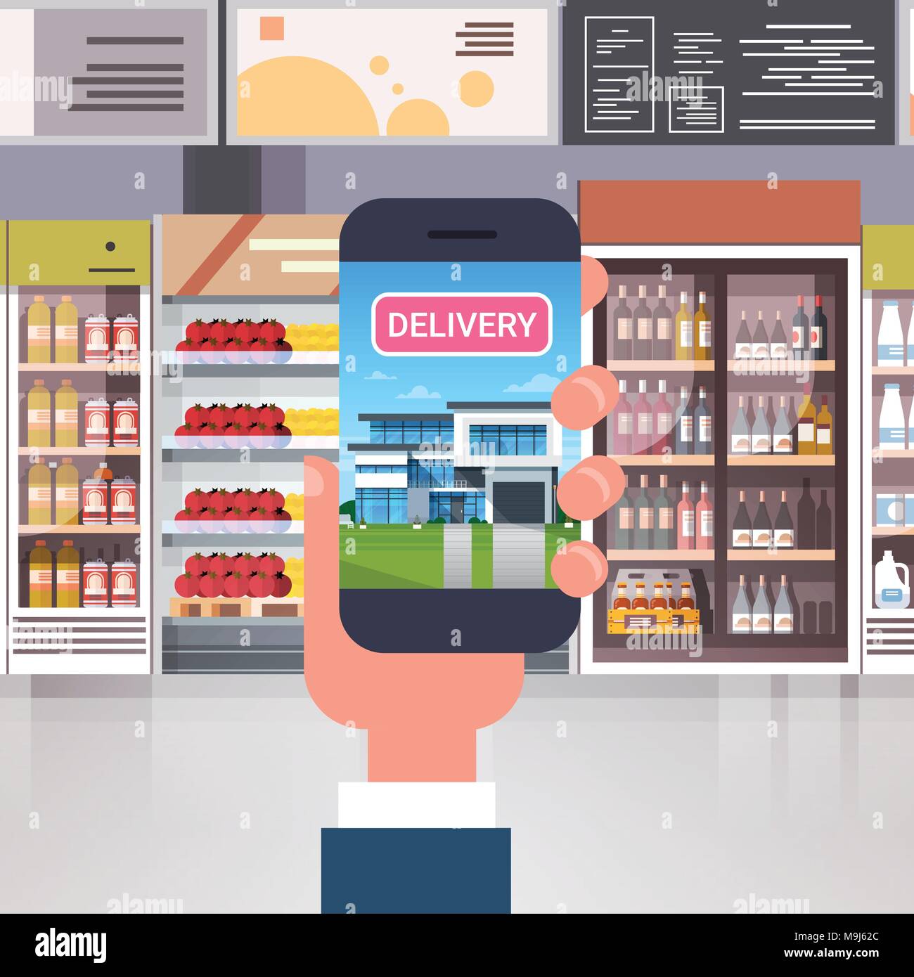 Products Delivery From Retail Store With Hand Using Smart Phone Over ...