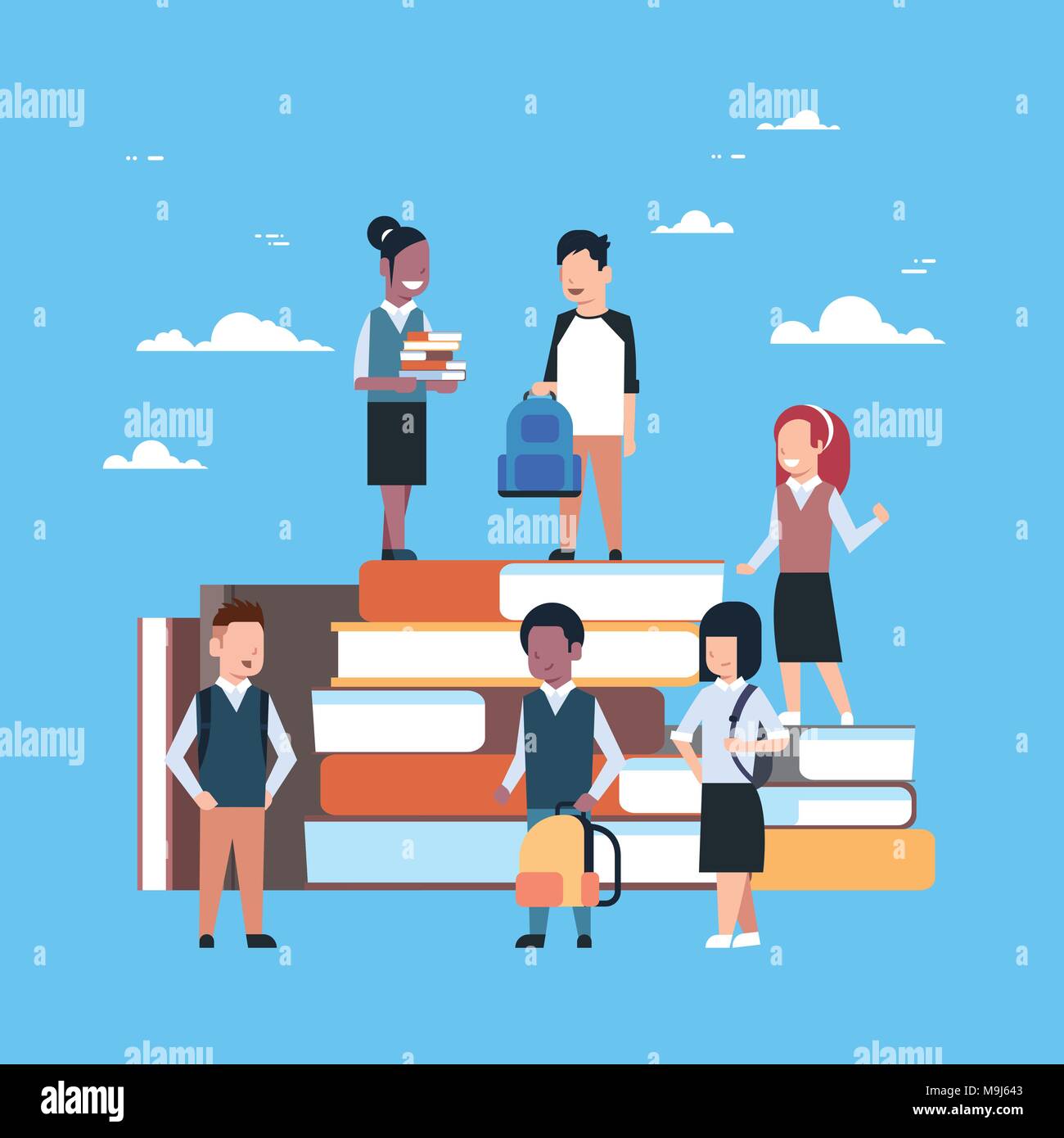 Group Of Little Children On Stack Of Books School Education Concept ...