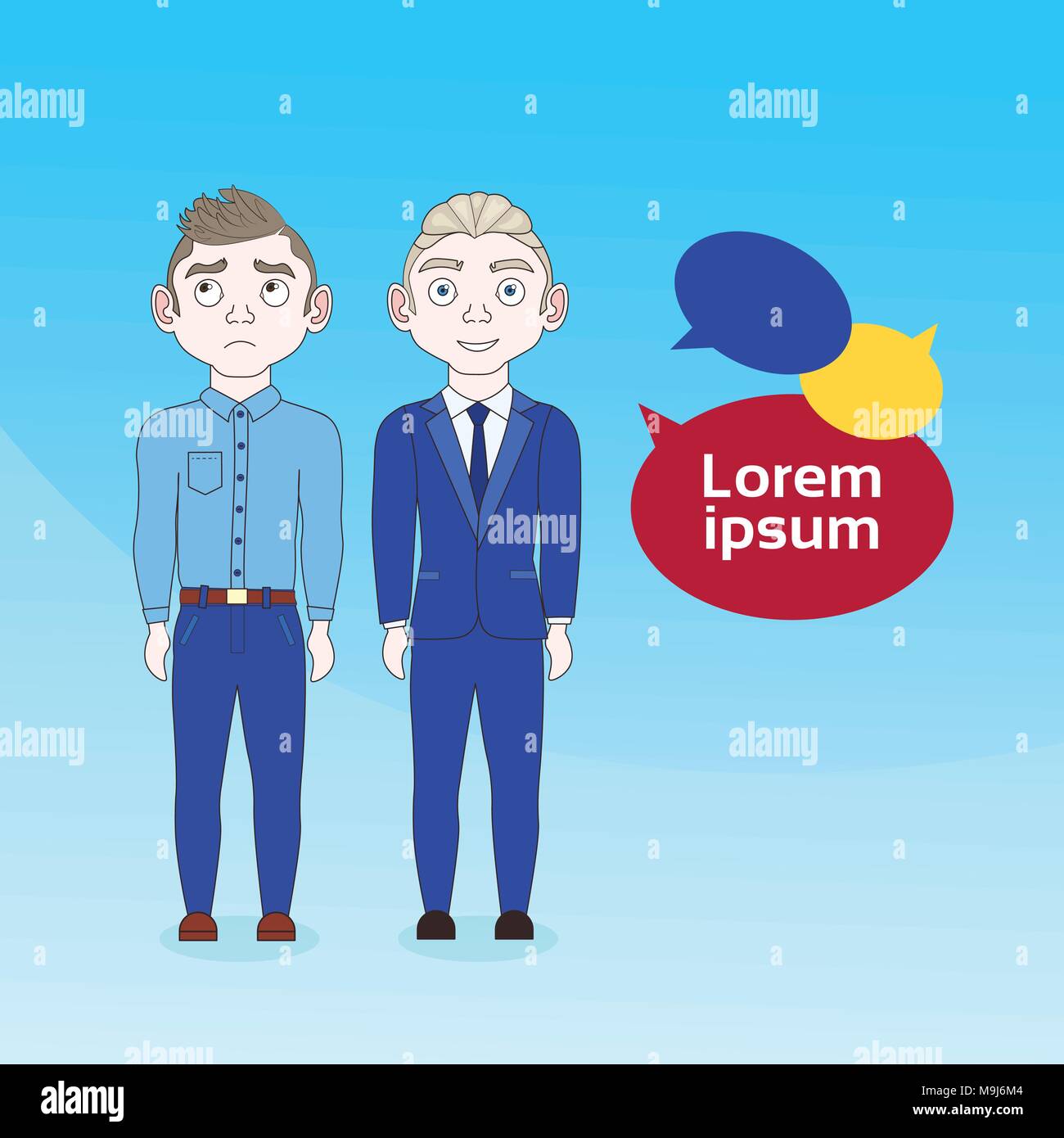 Two Hipster Men With Chat Bubble On Blue Backgroud Social Media ...