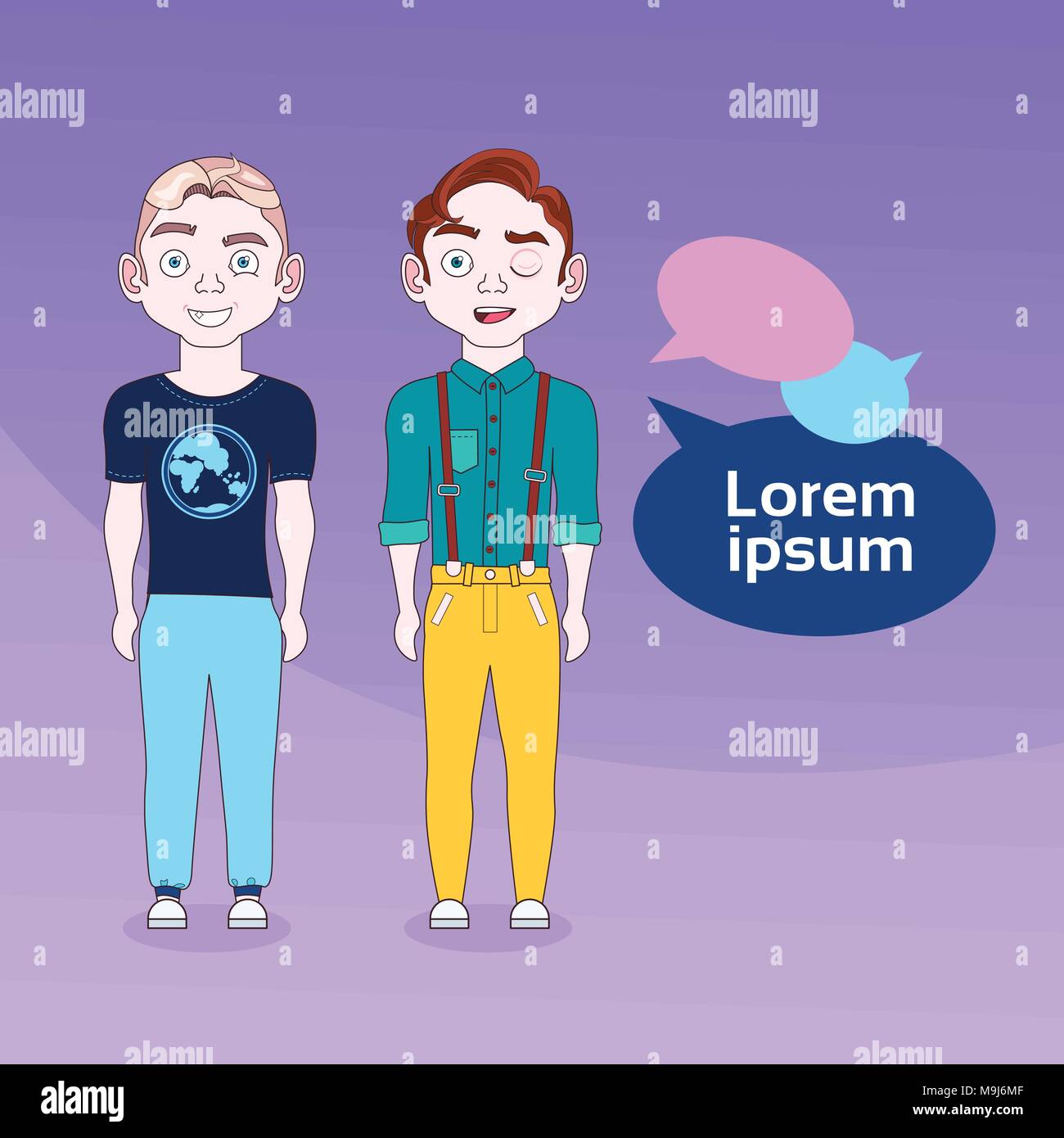 Two Men Hipsters With Chat Bubbles Social Media Communication Concept ...