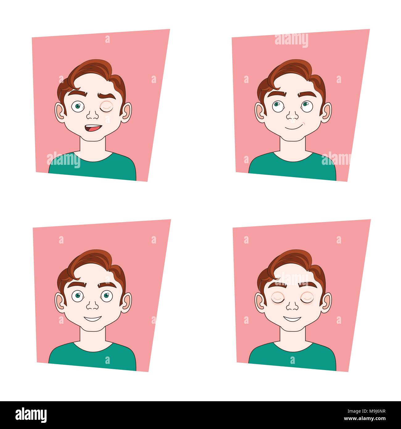 Set Of Icons With Male Different Emotions Young Man Faces With ...