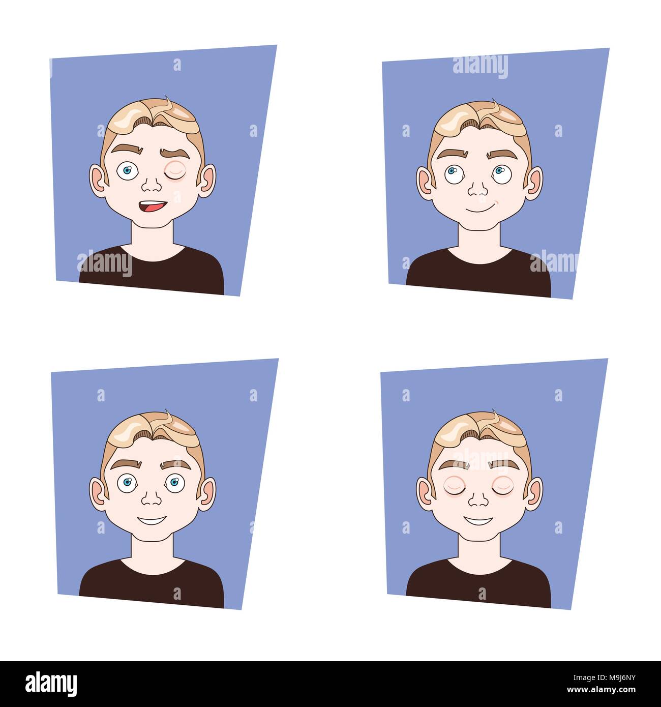Set Of Man Face Icons With Different Expressions Guy Emotions ...