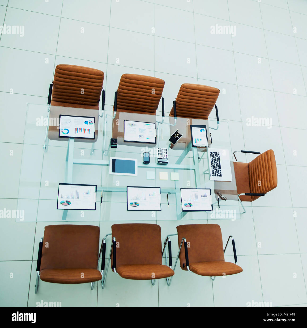 top view - a place for business meetings in the modern conference room ...