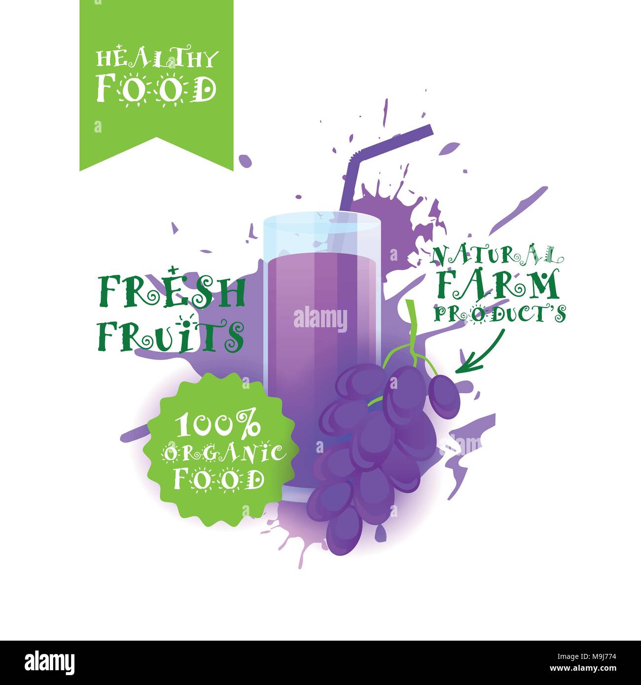 Fresh Grape Juice Logo Natural Food Farm Products Label Over Paint ...