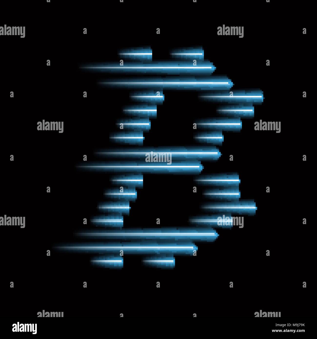 Digital bitcoins symbol with light effect and speed glow lines on black ...