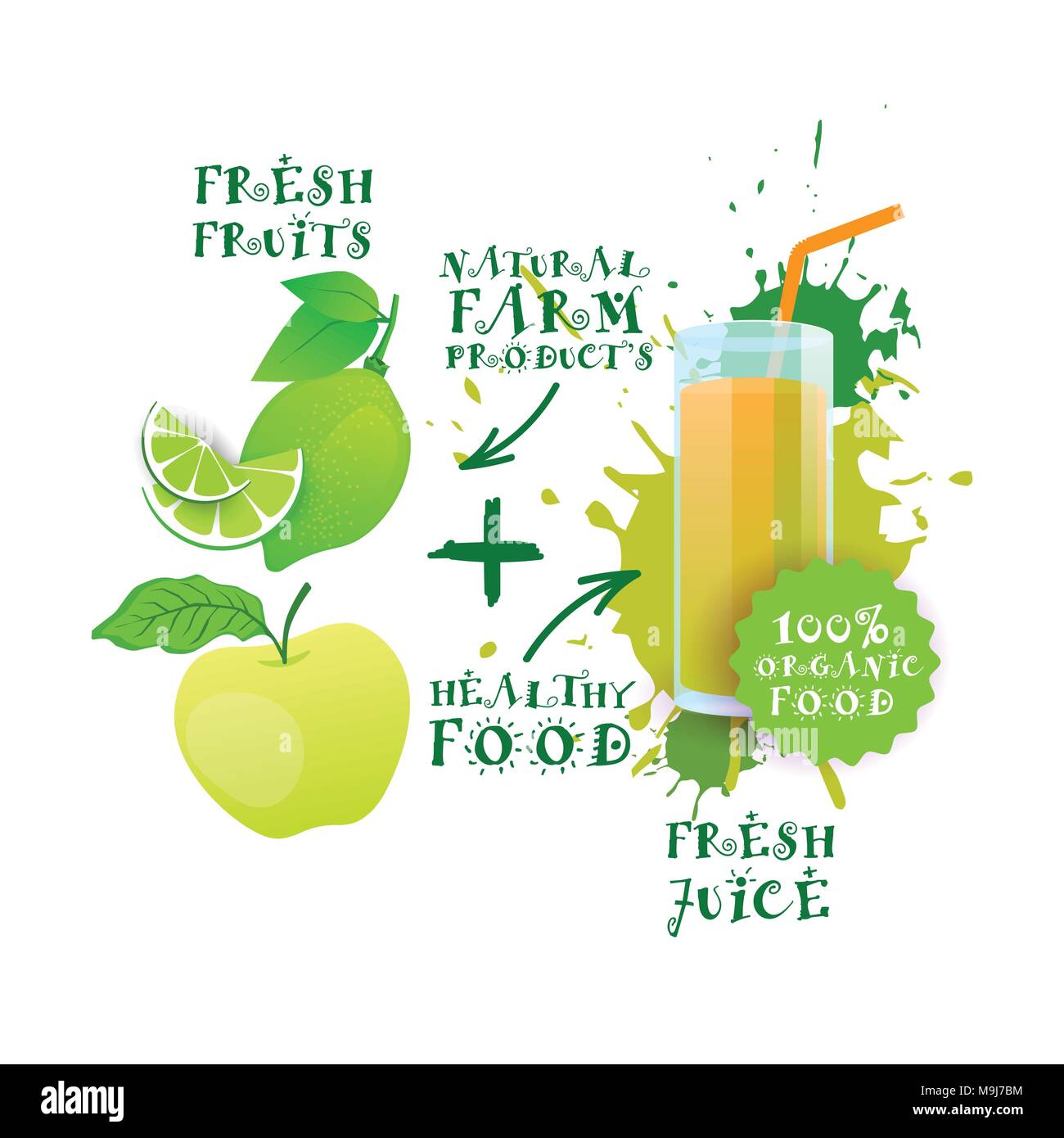 Fresh Juice Healthy Cocktail Apple And Lime Logo Natural Food Farm ...