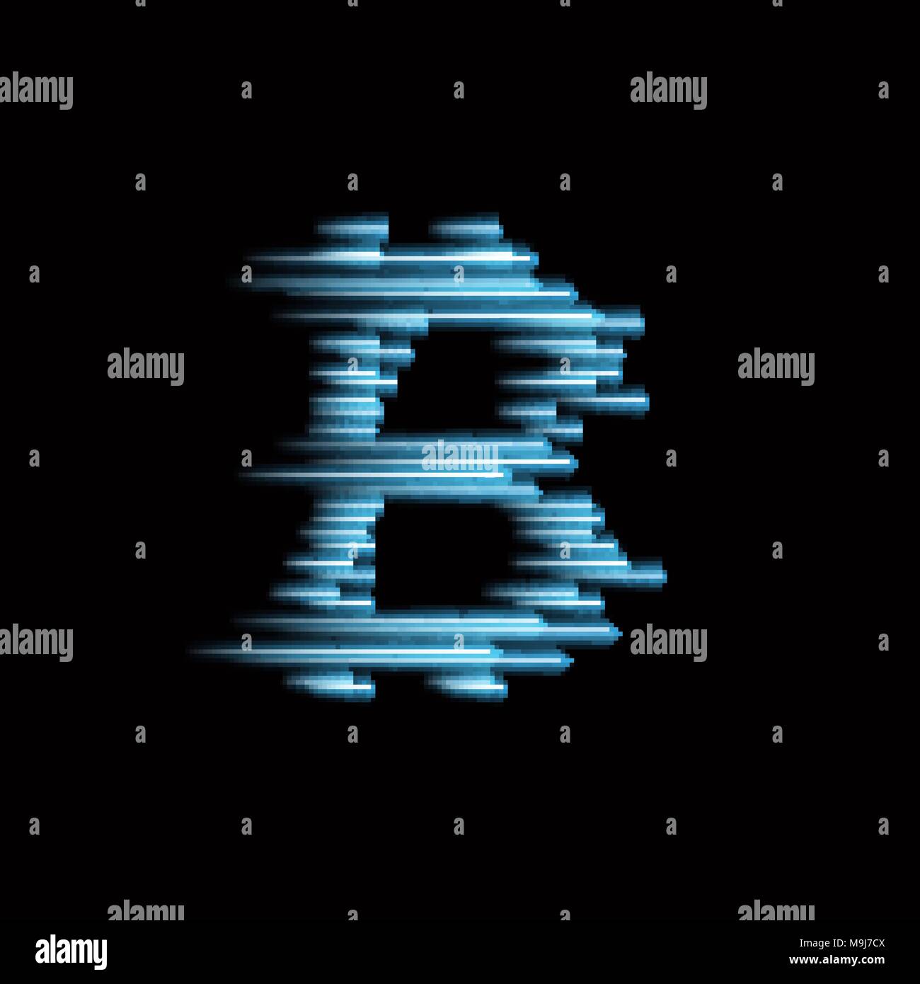 Digital bitcoins symbol with light effect and speed glow lines on black ...