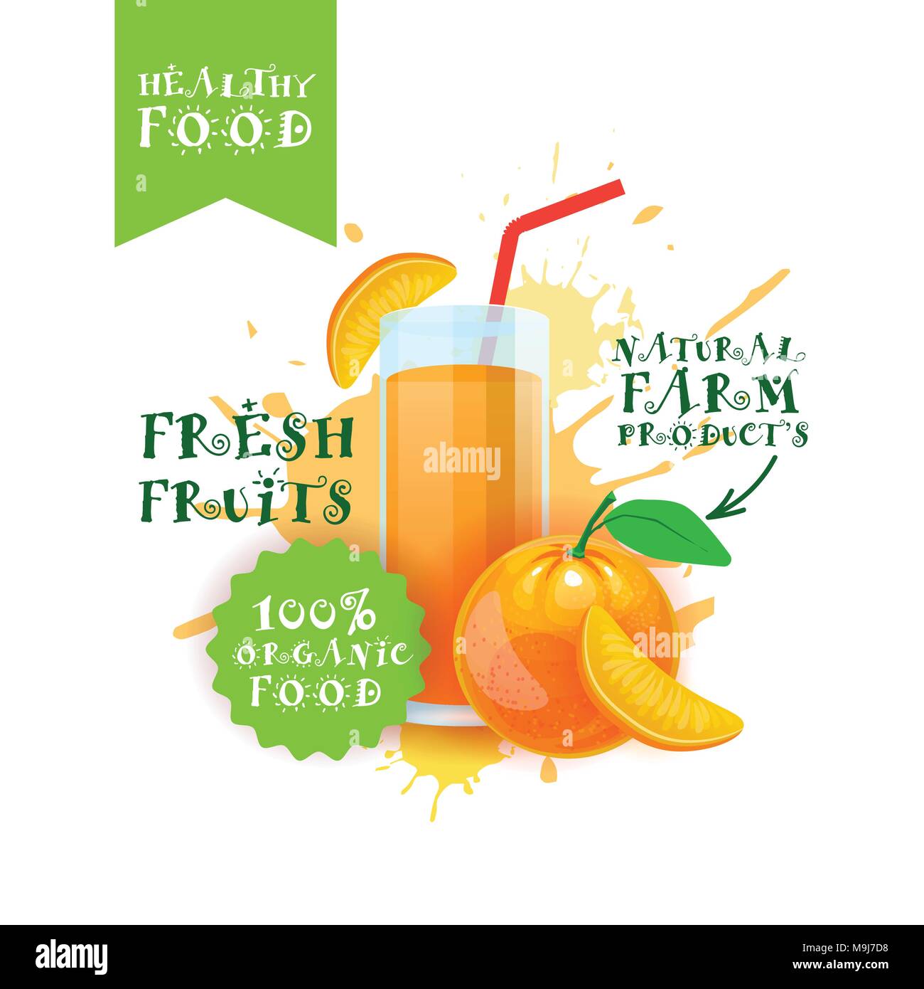 Fresh Orange Juice Logo Natural Food Farm Products Label Over Paint ...
