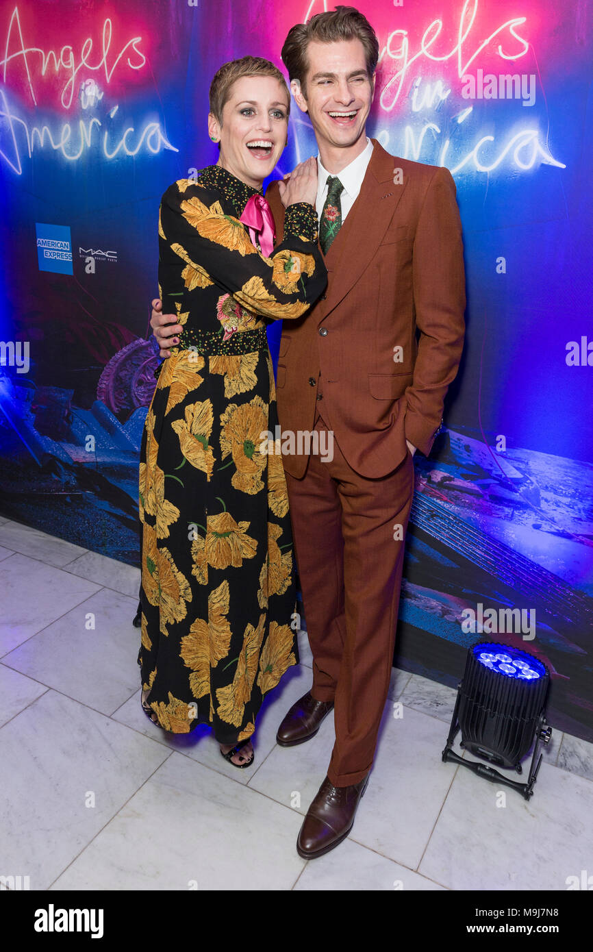 New York, NY - March 25, 2018: Denise Gough wearing Gucci dress and ...