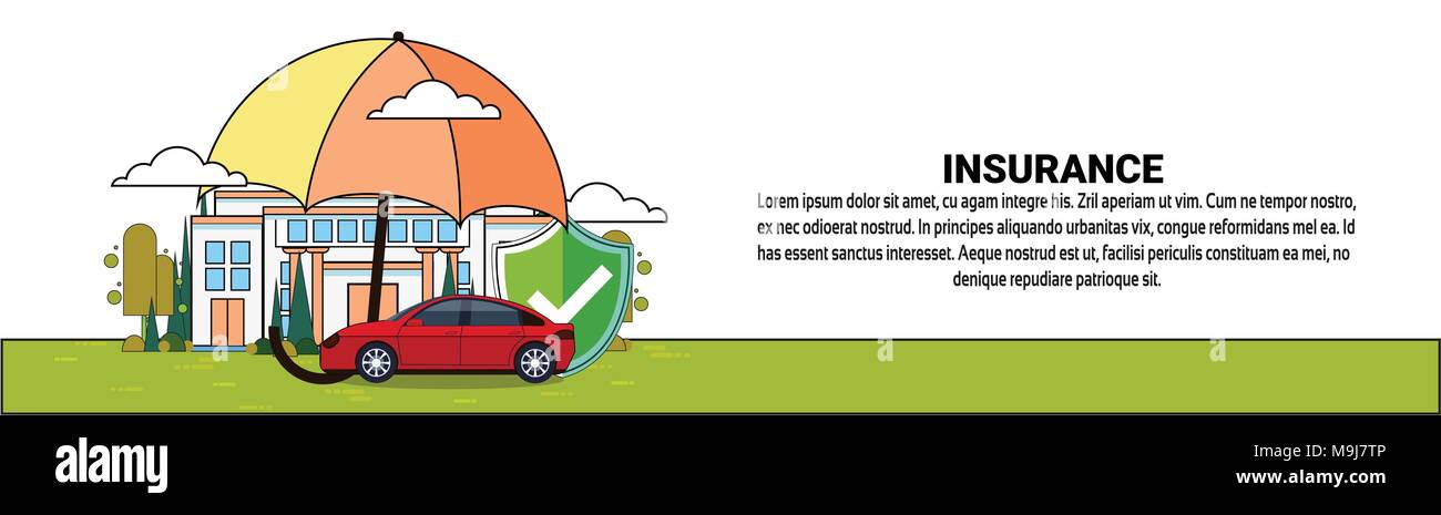 Insurance Banner With Home And Car Property Protection And Safety ...