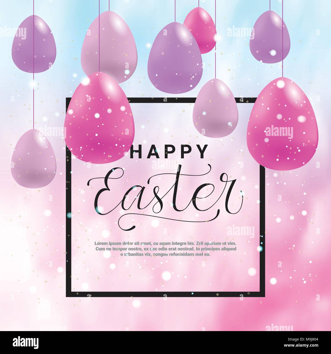 Happy Easter Poster Background Template Card With Lettering And Balloon ...