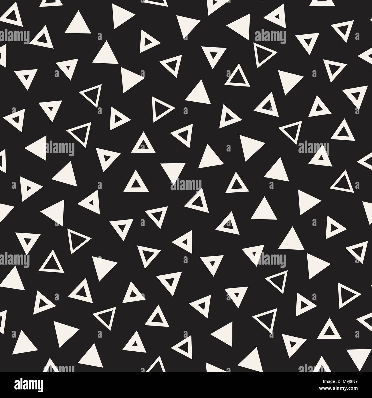 Seamless chaotic patterns. Randomly scattered geometric square triangle ...