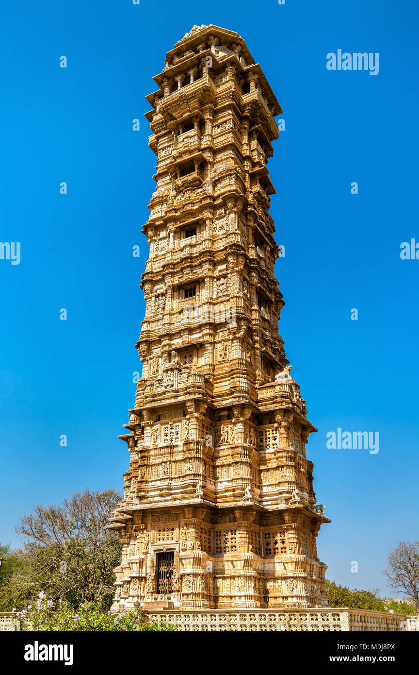 Vijaya Stambha, Victory Tower at Chittor fort. Rajasthan, India Stock ...
