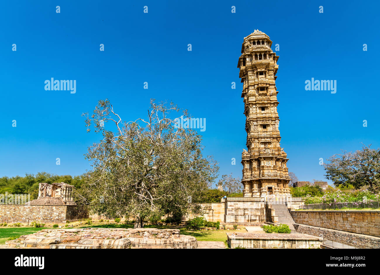 Vijaya Stambha, Victory Tower at Chittor fort. Rajasthan, India Stock ...