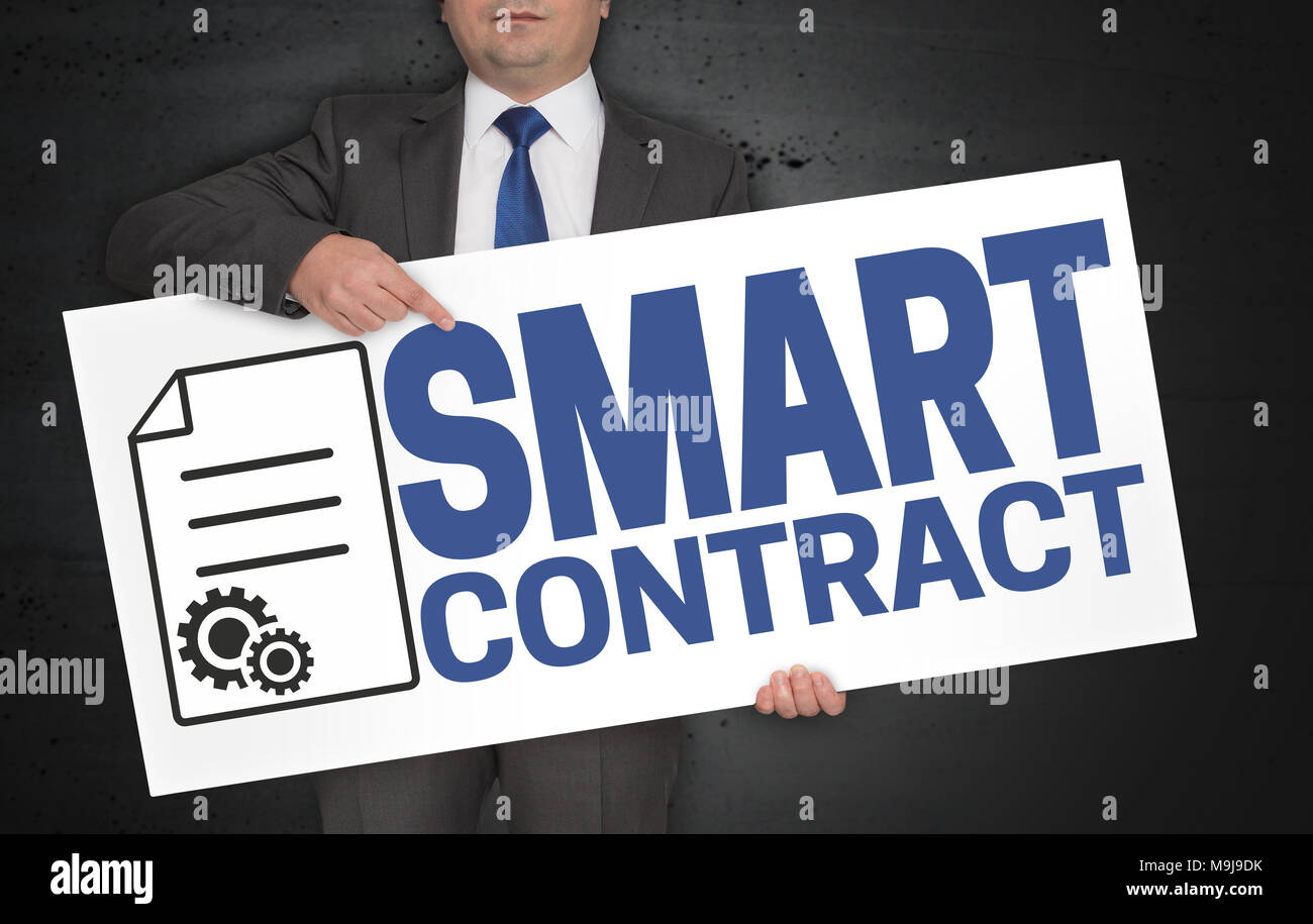 Smart contract poster is held by businessman Stock Photo - Alamy