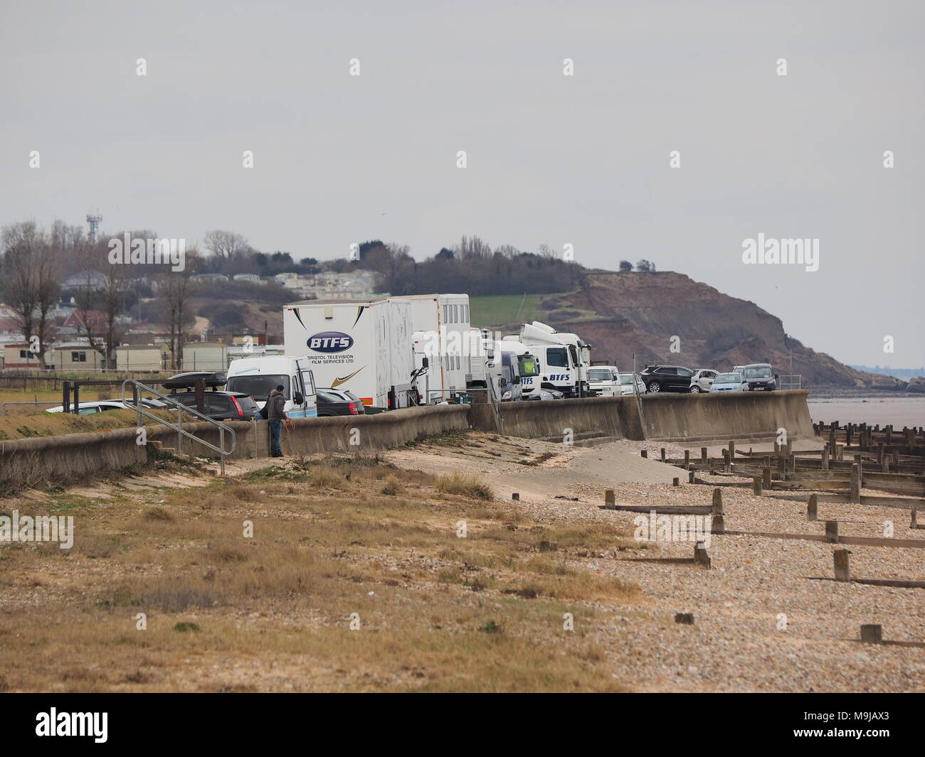 Leysdown, Kent, UK. 26th March, 2018. An ITV production crew prepares ...