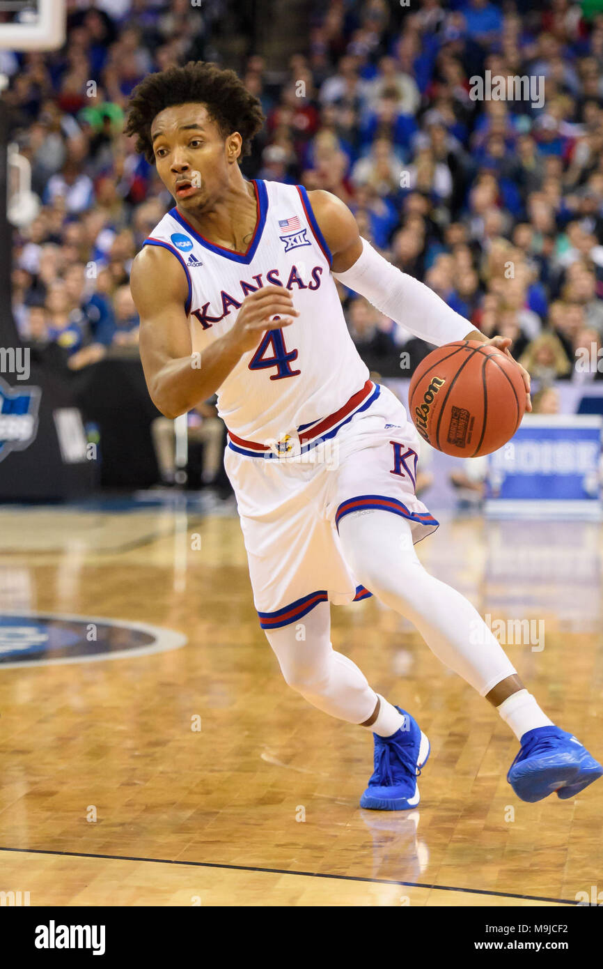 Omaha, NE U.S. 25th Mar, 2018. Kansas Jayhawks guard Devonte' Graham #4 ...