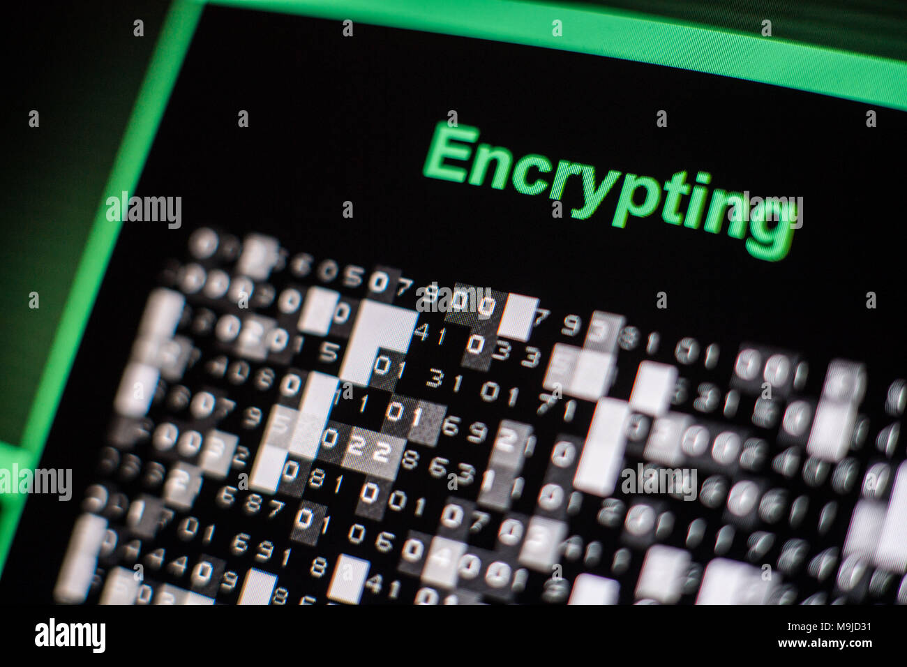 22 March 2018, Germany, Munich: A fictional hacker software encodes ...