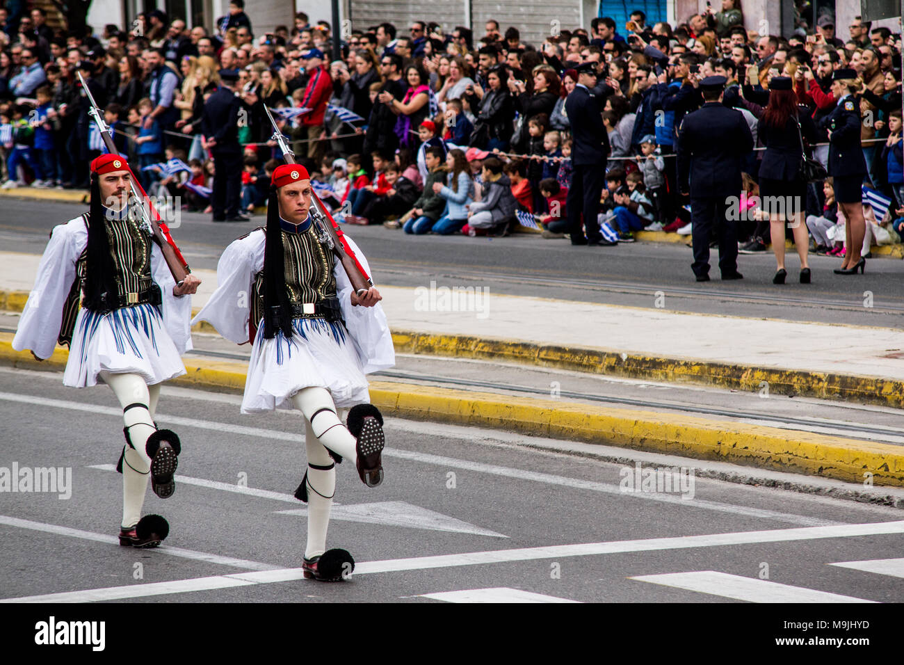 Presidential Guard soldiers march during the parade. A military parade ...