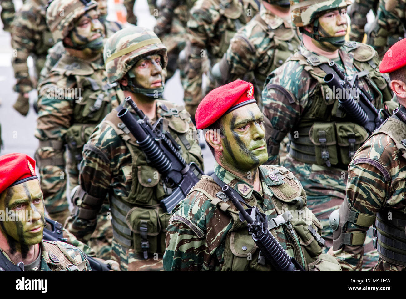 Special forces men are marching during the parade. A military parade ...