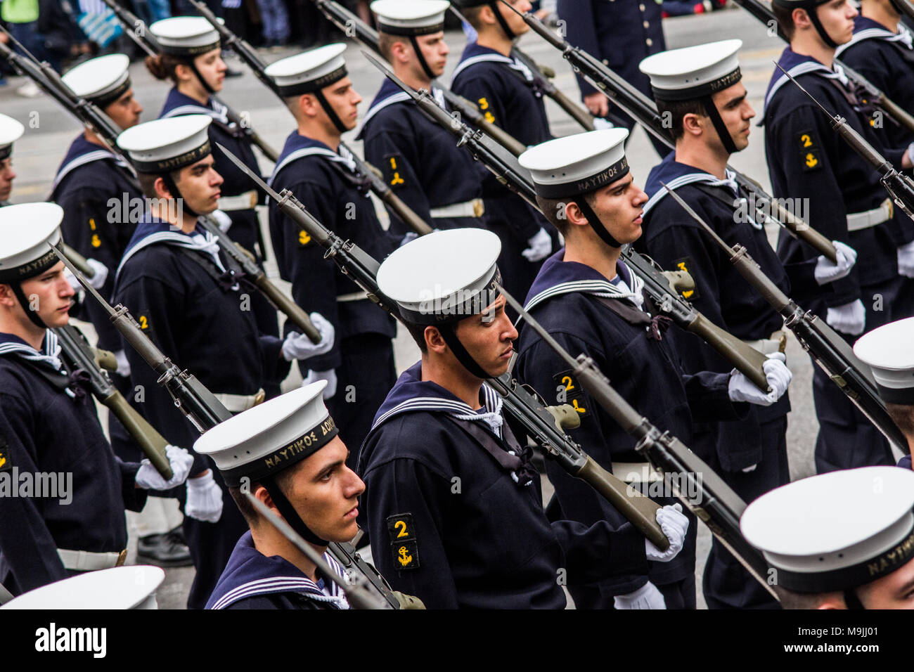 Naval Academy cadets are seen marching during the parade. A military ...