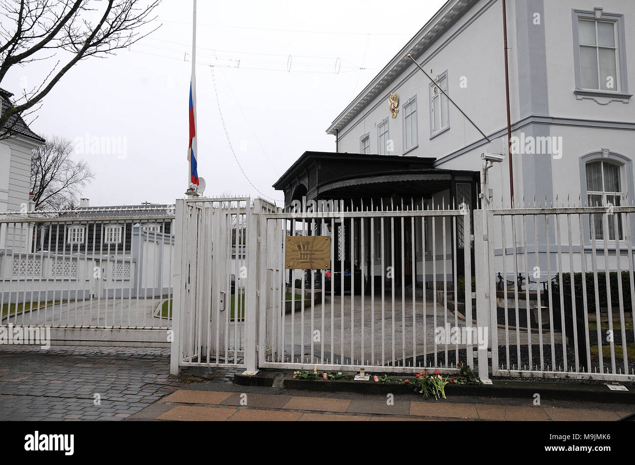 Copenhagen, Denmark. 27th Mar, 2018. Russian flag at half mast at ...
