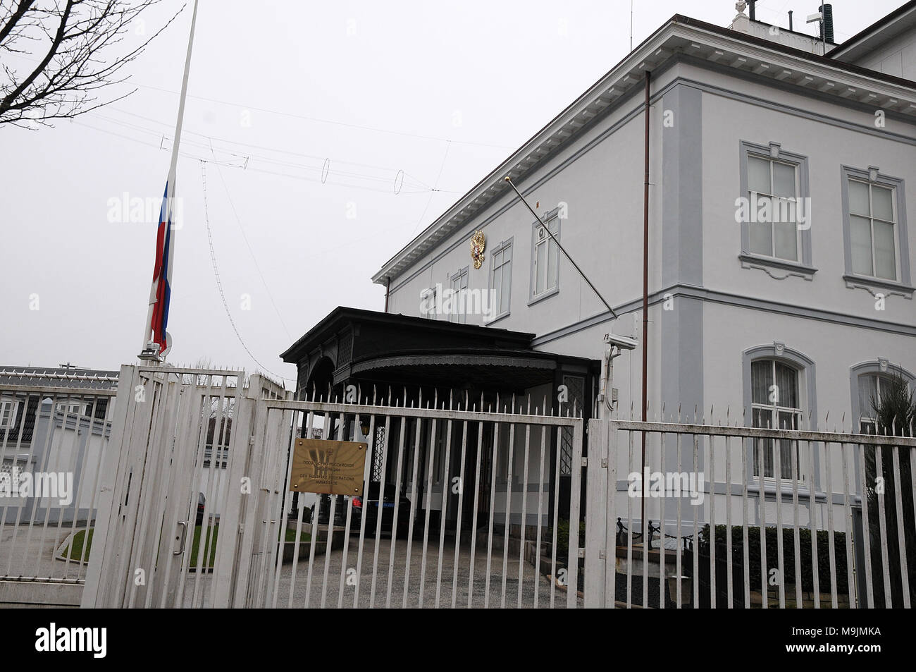 Copenhagen, Denmark. 27th Mar, 2018. Russian flag at half mast at ...