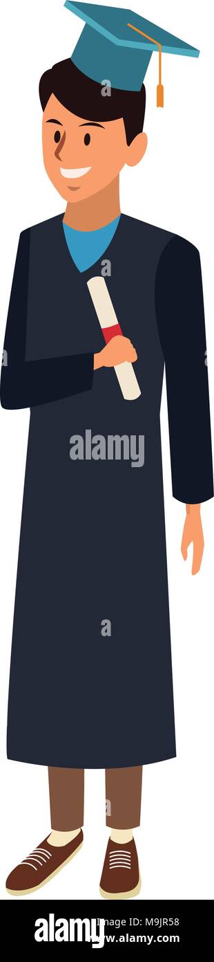 Young man student with graduation gown vector illustration graphic ...