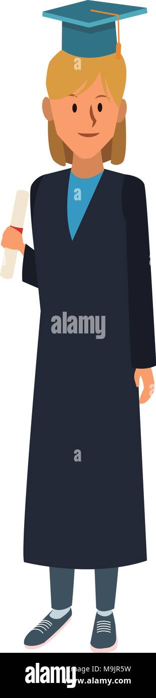 Young woman student with graduation gown vector illustration graphic ...