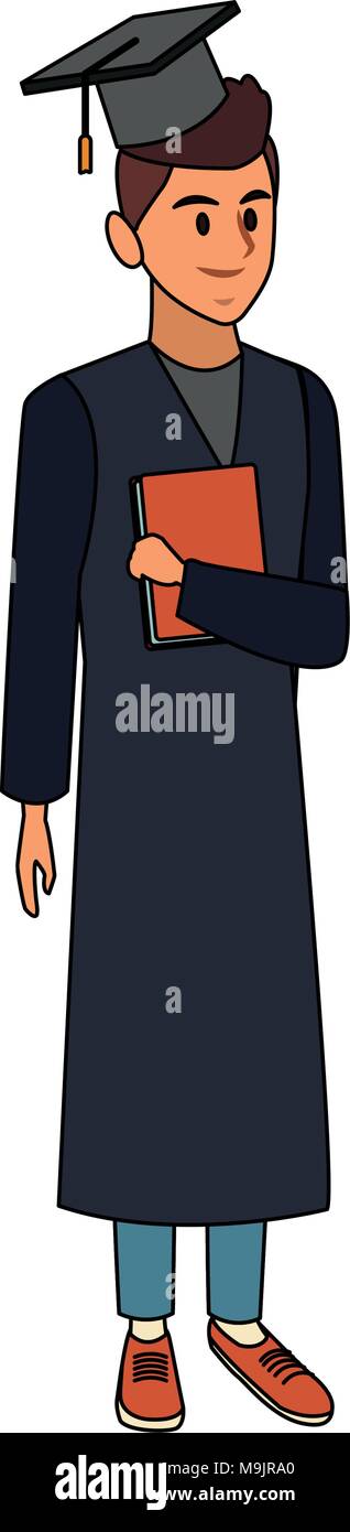 Young man student with graduation gown vector illustration graphic ...