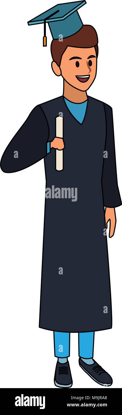 Young man student with graduation gown vector illustration graphic ...