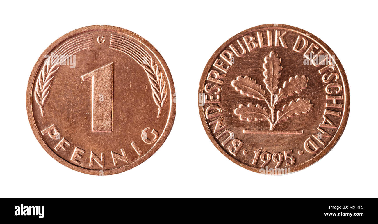One Pfennig 1995, Germany. Isolated object on a white background Stock ...