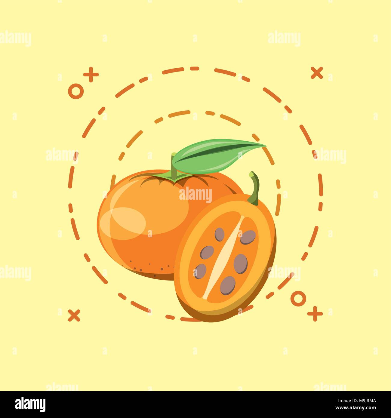 tangerine and tree tomato over yellow background, colorful design ...