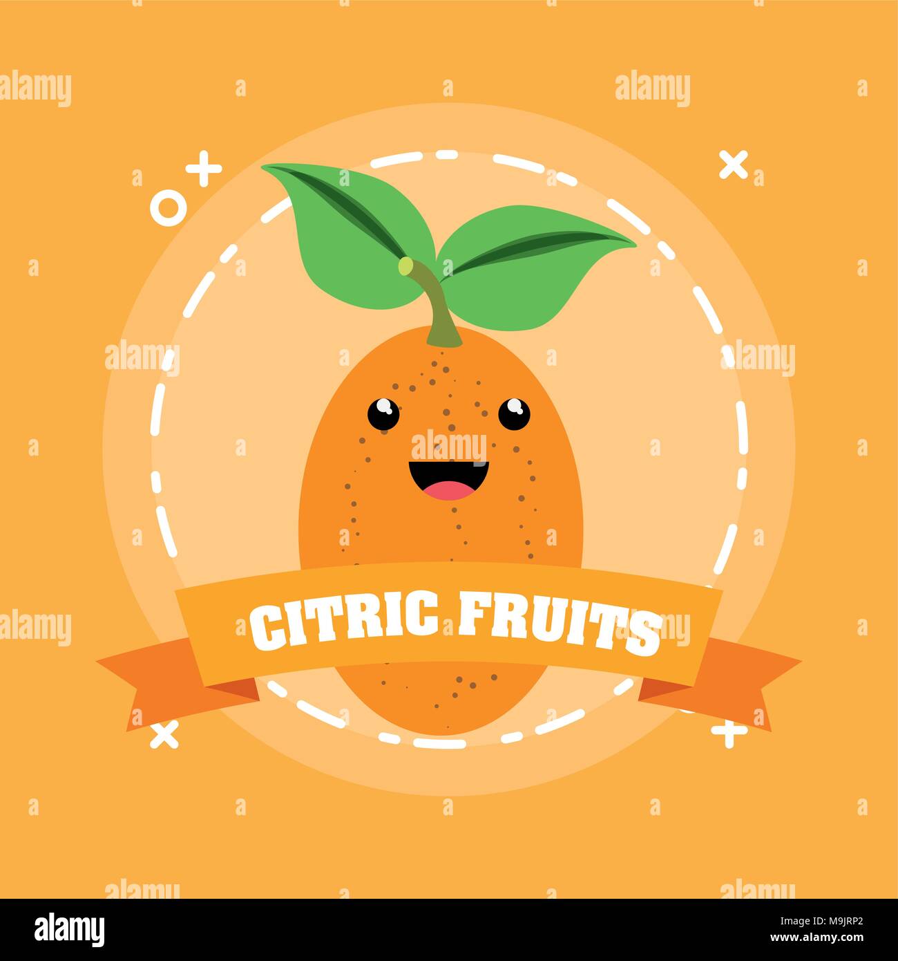 emblem of citric fruits design with kawaii tree tomato icon over orange ...