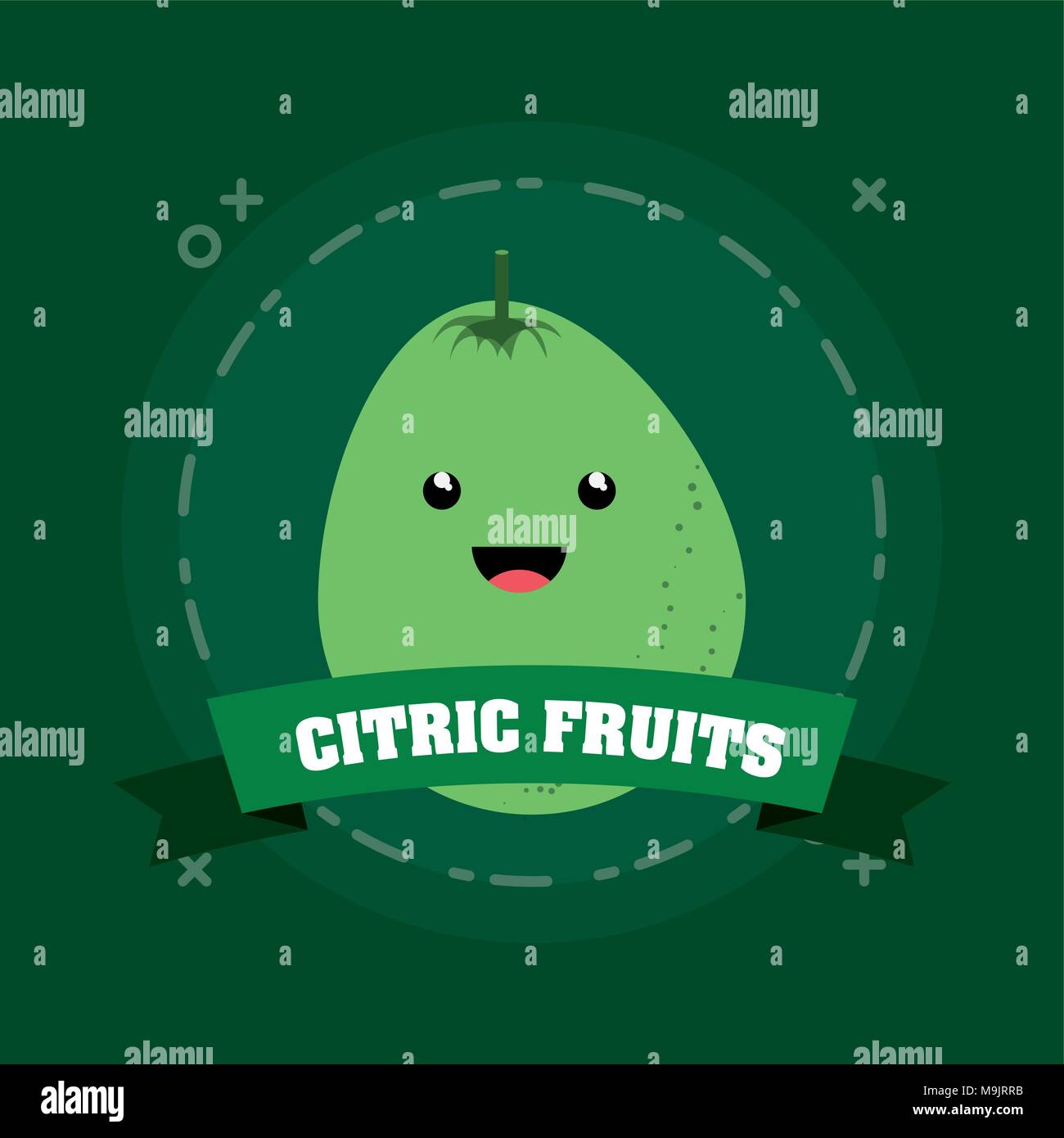 emblem of citric fruits design with kawaii green mango icon over green ...