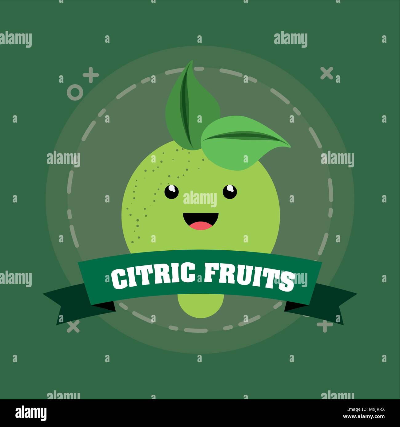 emblem of citric fruits design with kawaii lemon icon over green ...
