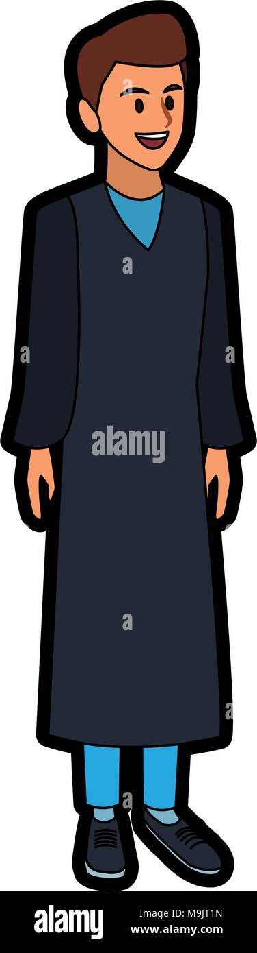 Young man student with graduation gown vector illustration graphic ...