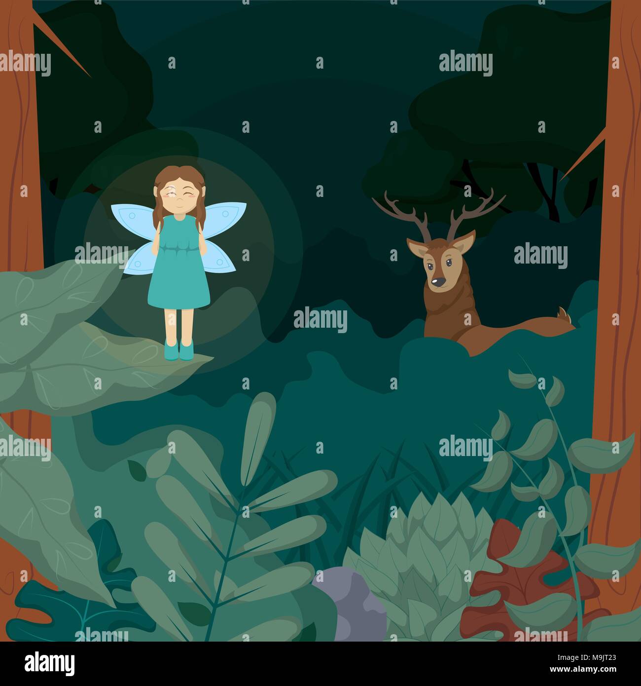 Enchanted forest deer illustration Stock Vector Images - Alamy