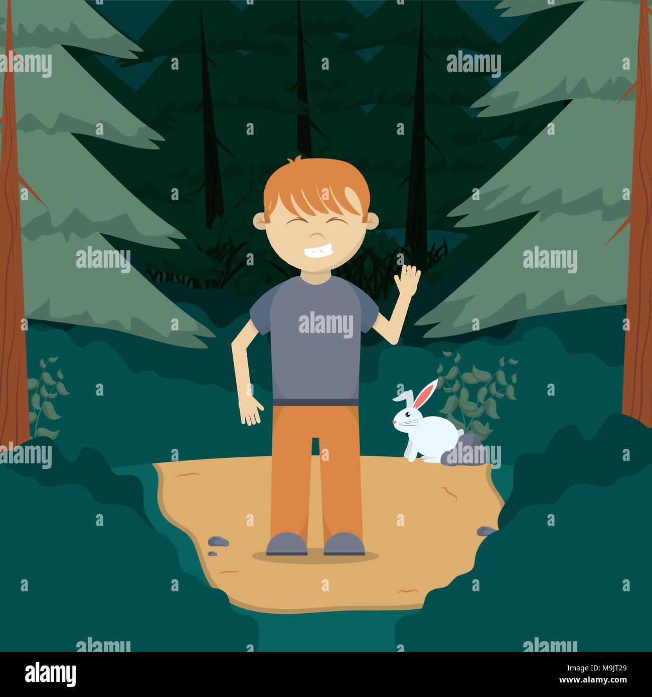 Boy in the forest cartoon Stock Vector Image & Art - Alamy