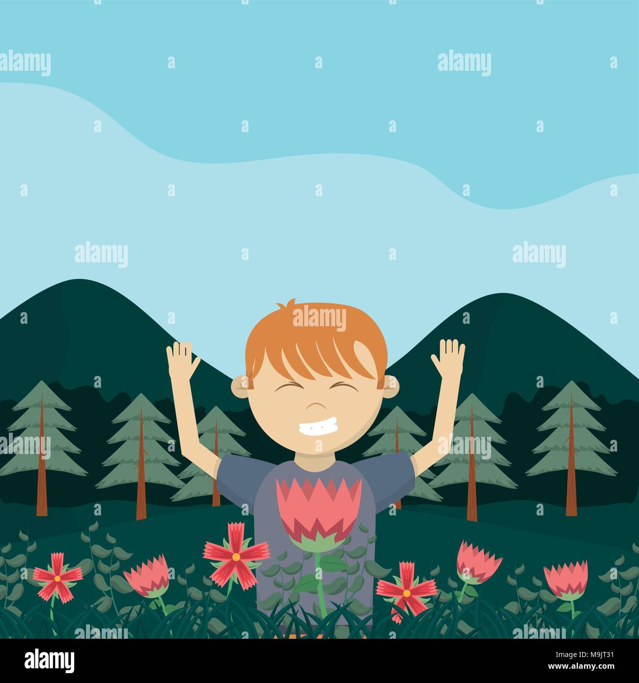 Boy in the forest cartoon Stock Vector Image & Art - Alamy