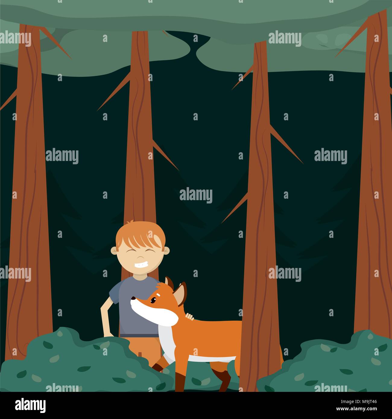 Boy in the forest cartoon Stock Vector Image & Art - Alamy