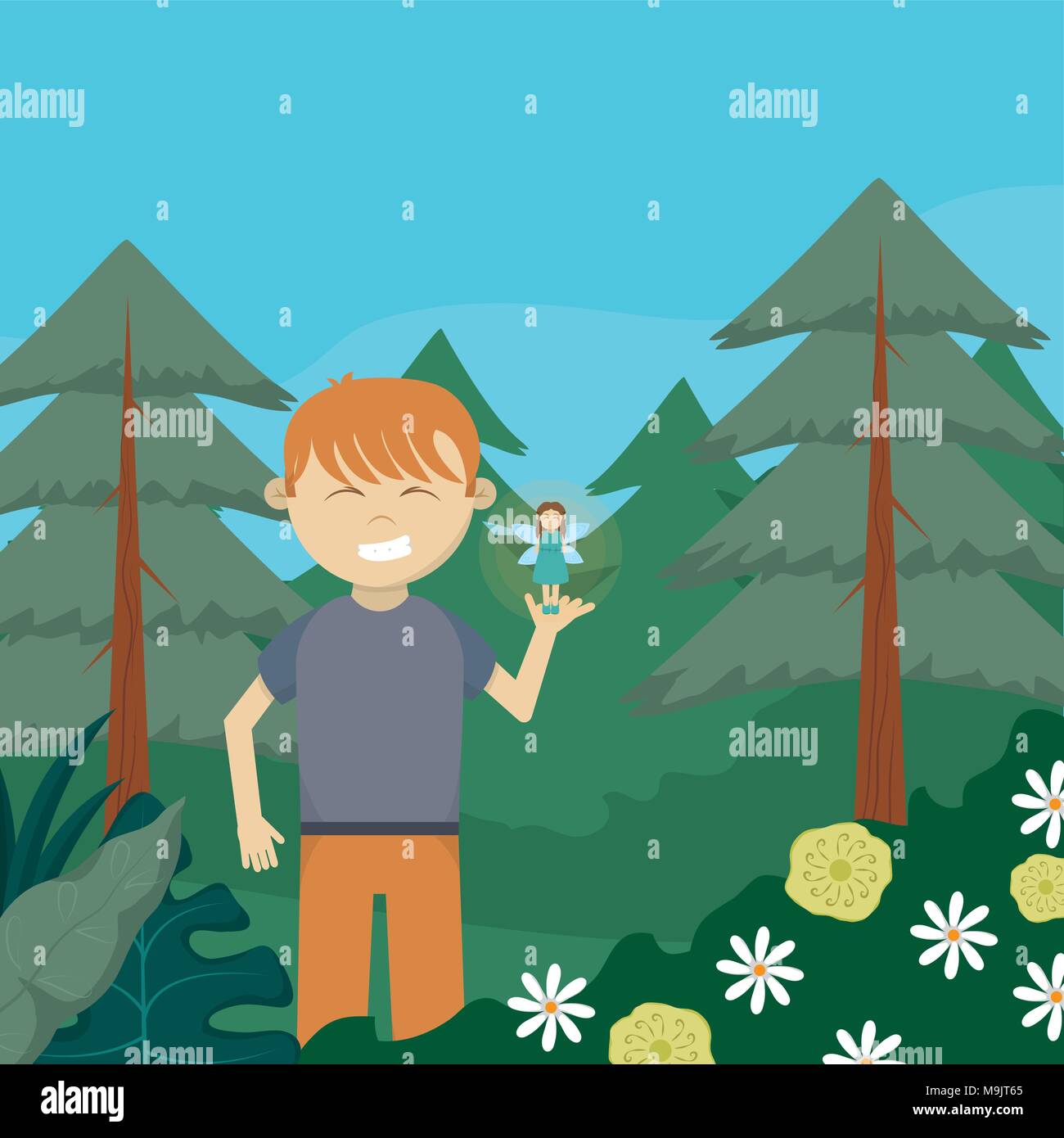 Boy in the forest cartoon Stock Vector Image & Art - Alamy