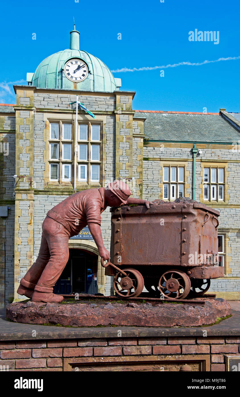 Sculpture of miner in the Square, Millom, West Cumbria, England UK ...