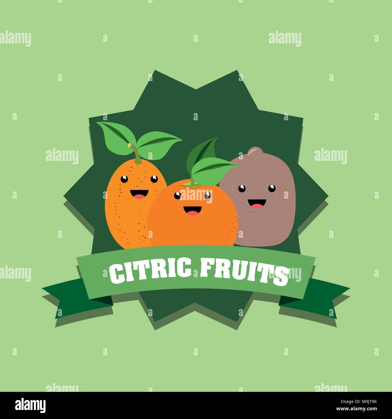 Citric fruits design with kawaii fruits icon over decorative frame and ...