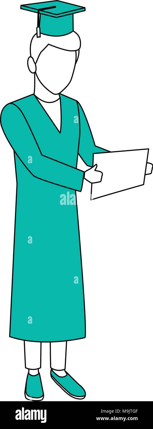 Young man student with graduation gown vector illustration graphic ...