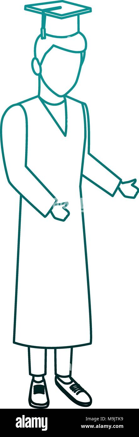 Young man student with graduation gown vector illustration graphic ...