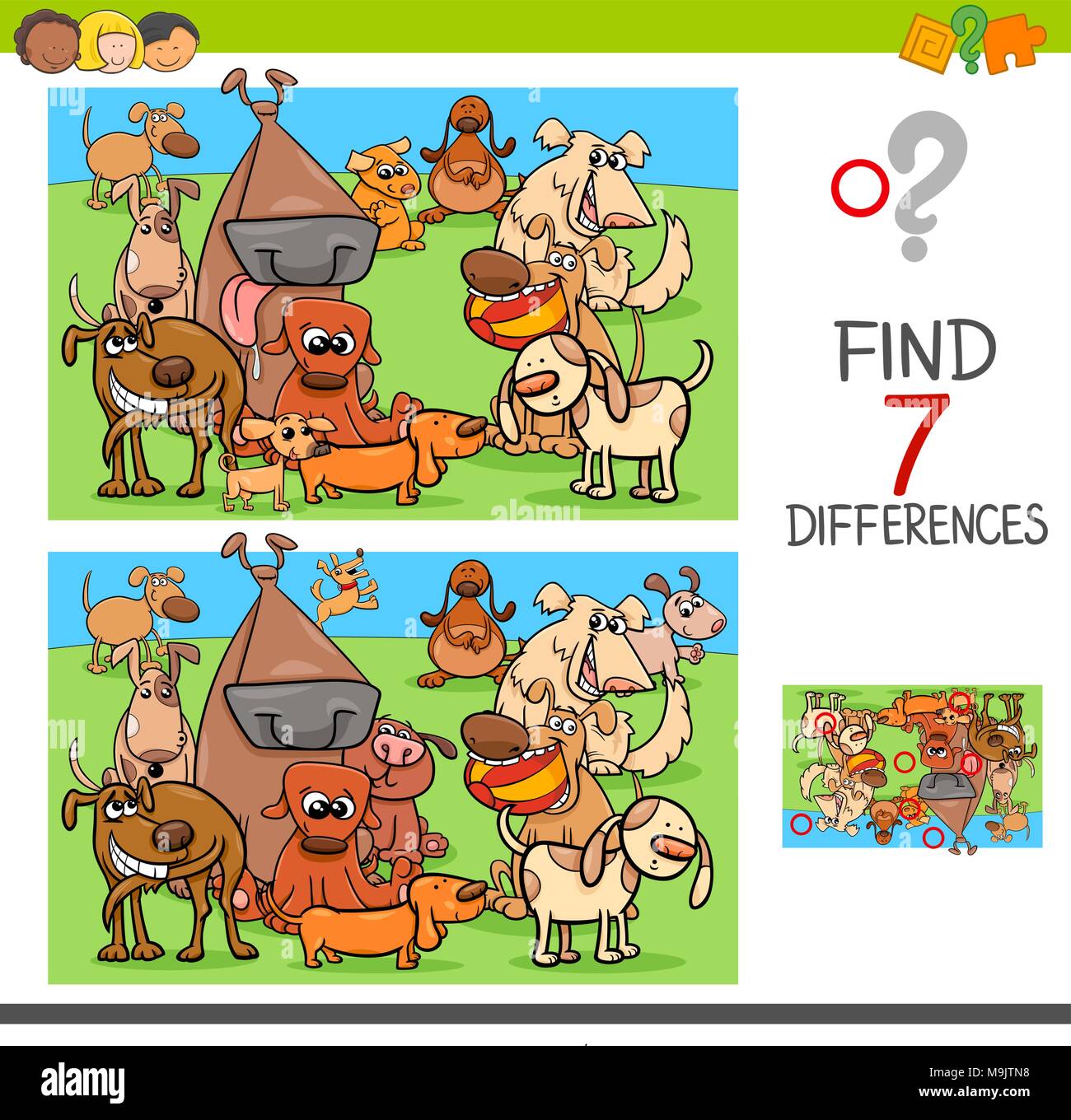 Cartoon Illustration of Finding Seven Differences Between Pictures Educational Activity Game for ...