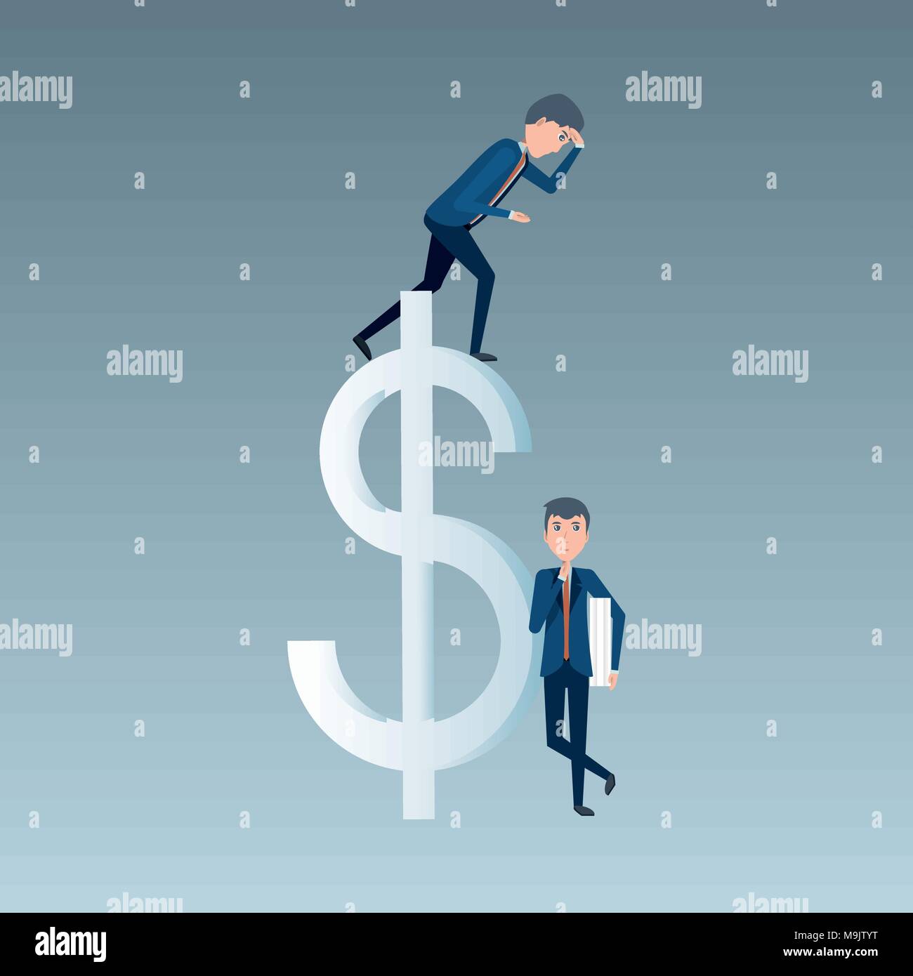 cartoon businessmen with money symbol over gray background, colorful ...