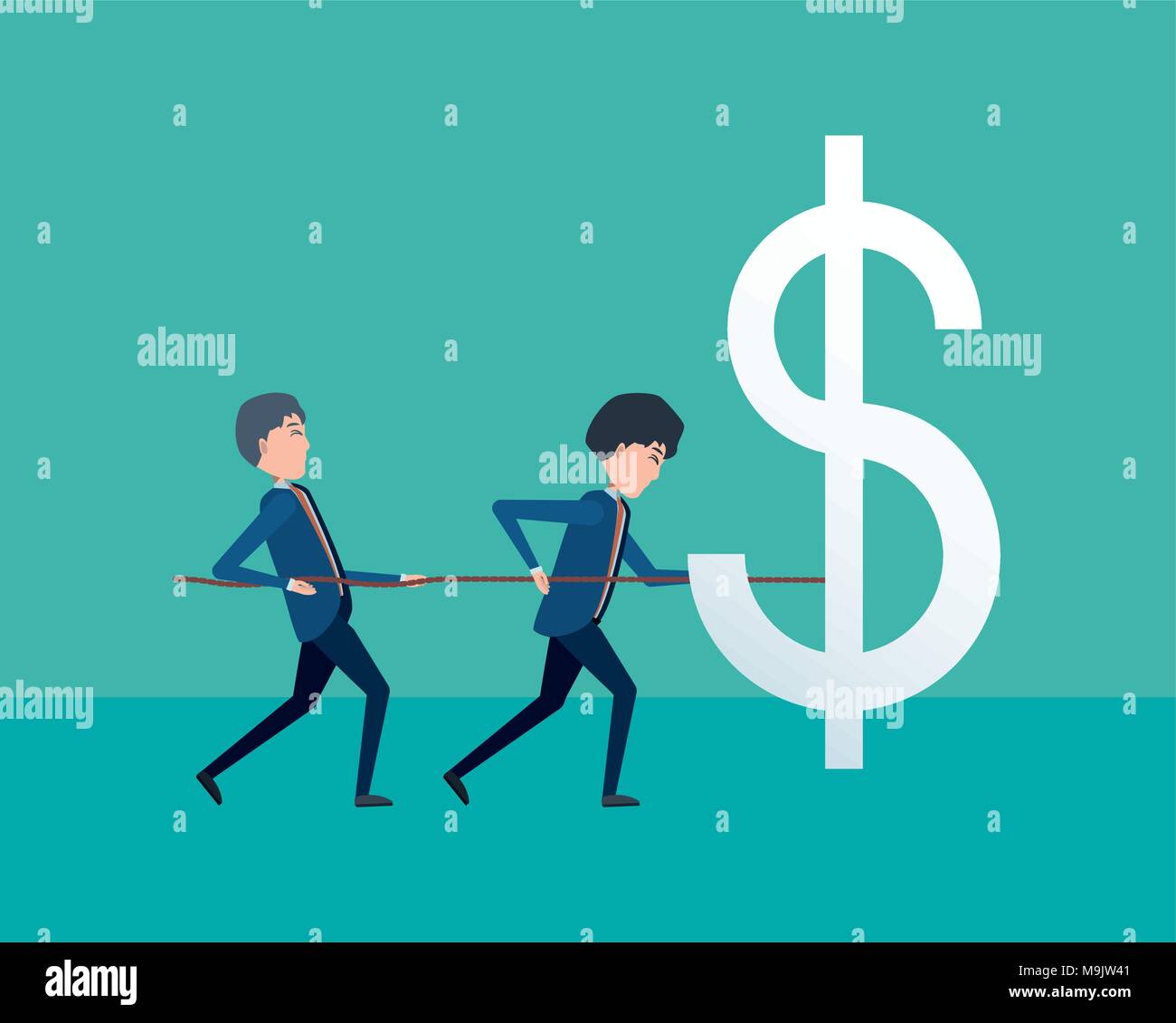 teamwork design with businessmen pulling a money symbol over green ...